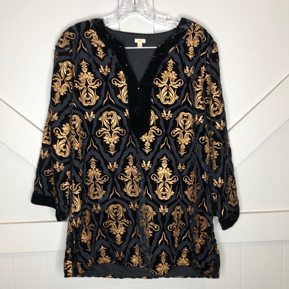 Reba | Tops | Reba Boho Glam Black Gold Velvet Burn Out Tunic Top ...
